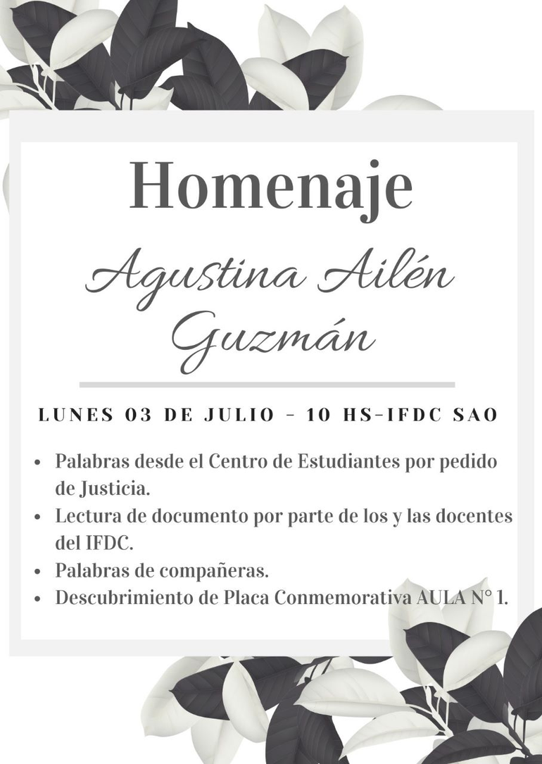 Emotivo reconocimiento a Agustina Guzmán, la estudiante fallecida en Cipo