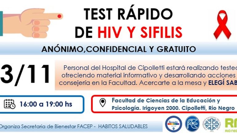 La UNCo realizará un testeo por VIH y sífilis abierto a toda la comunidad